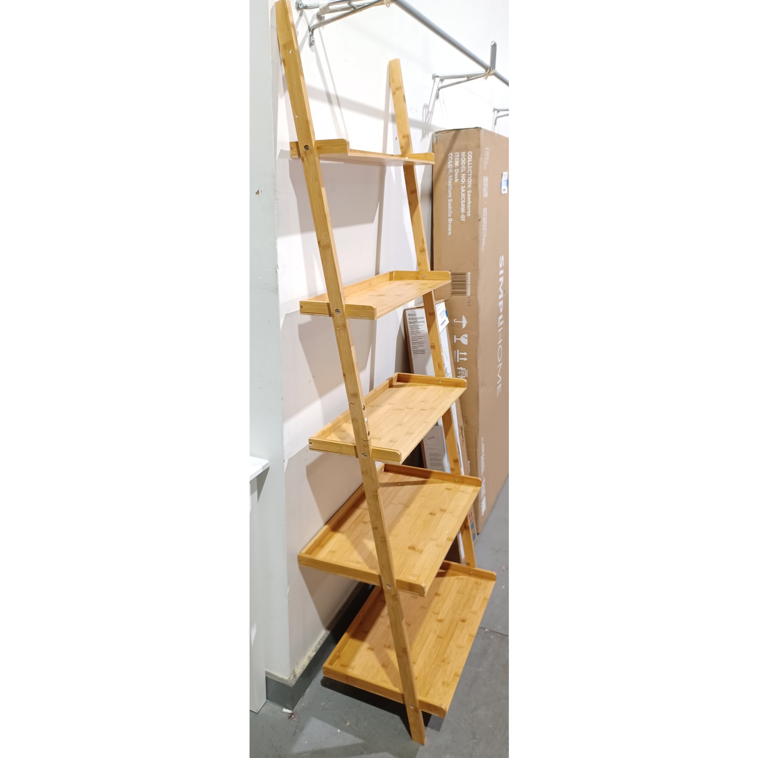 5 Tier Ladder Shelf Bamboo Bookshelf Wall-Leaning Storage Display Stand ...