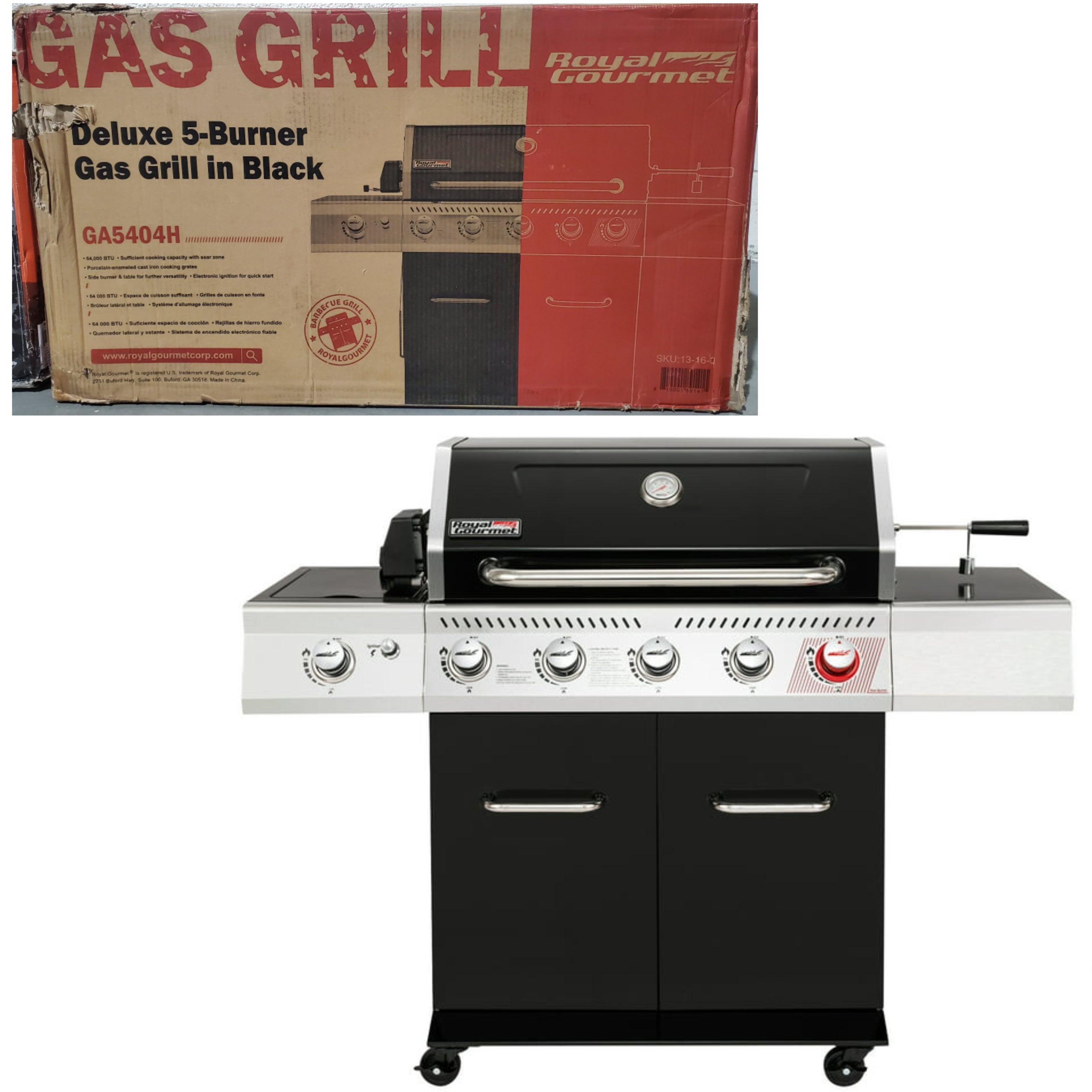 Royal Gourmet Deluxe 5 Burner Gas Grill with Rotissere Kit, Sear Burner ...