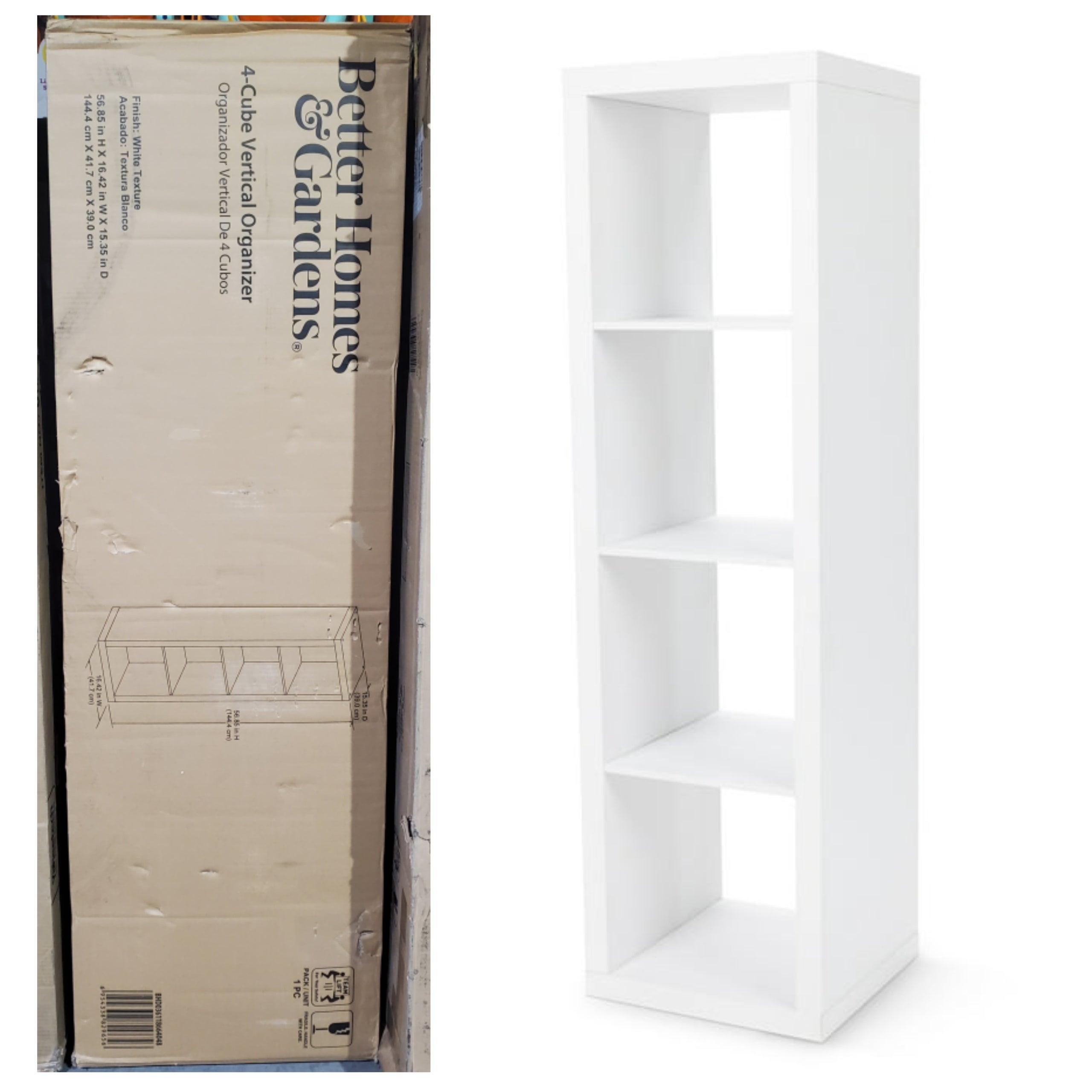 Better Homes & Gardens 4-Cube Vertical Storage Organizer, White Texture | 2nd City Liquidators, LLC.