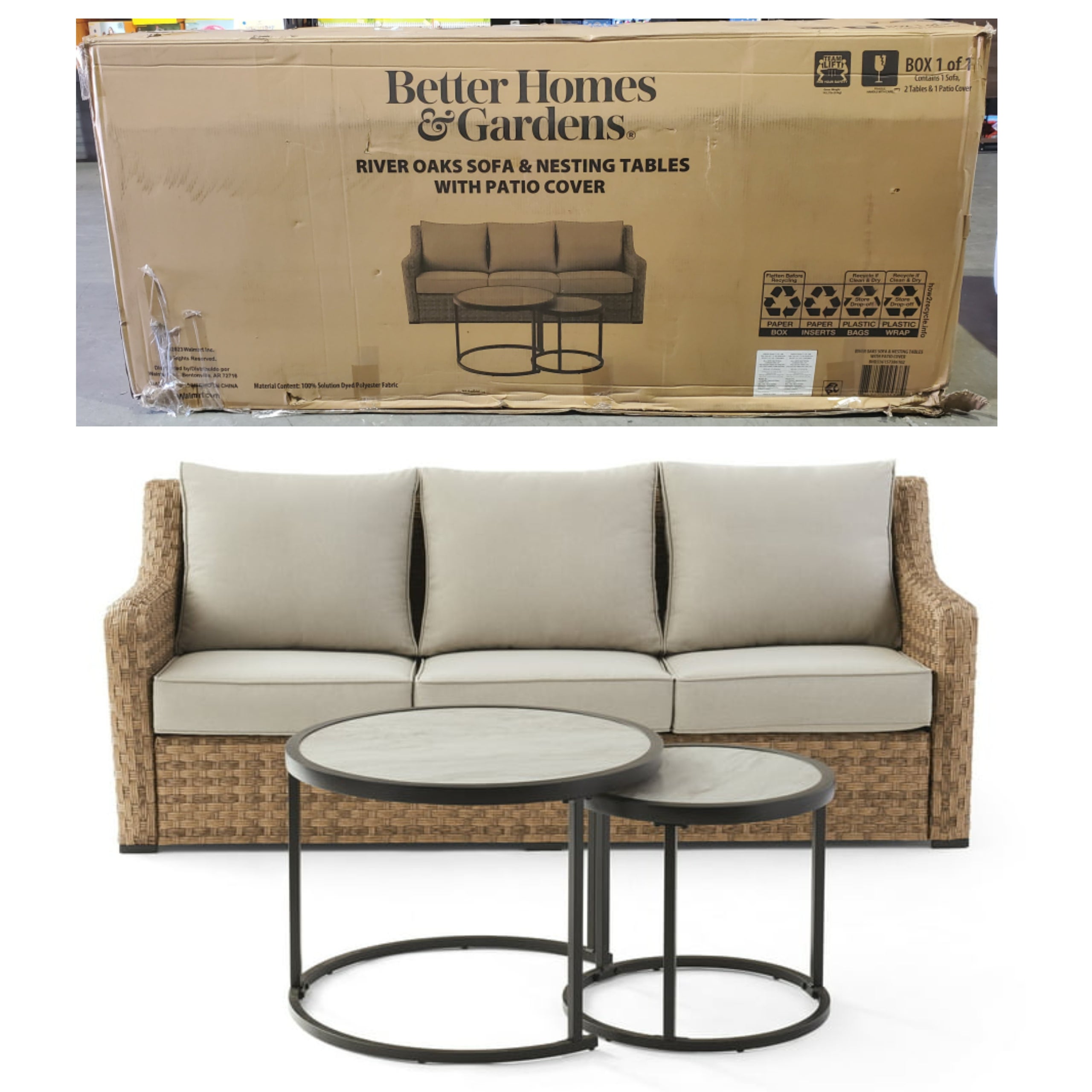 Better Homes & Gardens River Oaks Outdoor Sofa & 2 Nesting Tables with ... Better Homes & Gardens River Oaks Outdoor Sofa & 2 Nesting Tables with ...