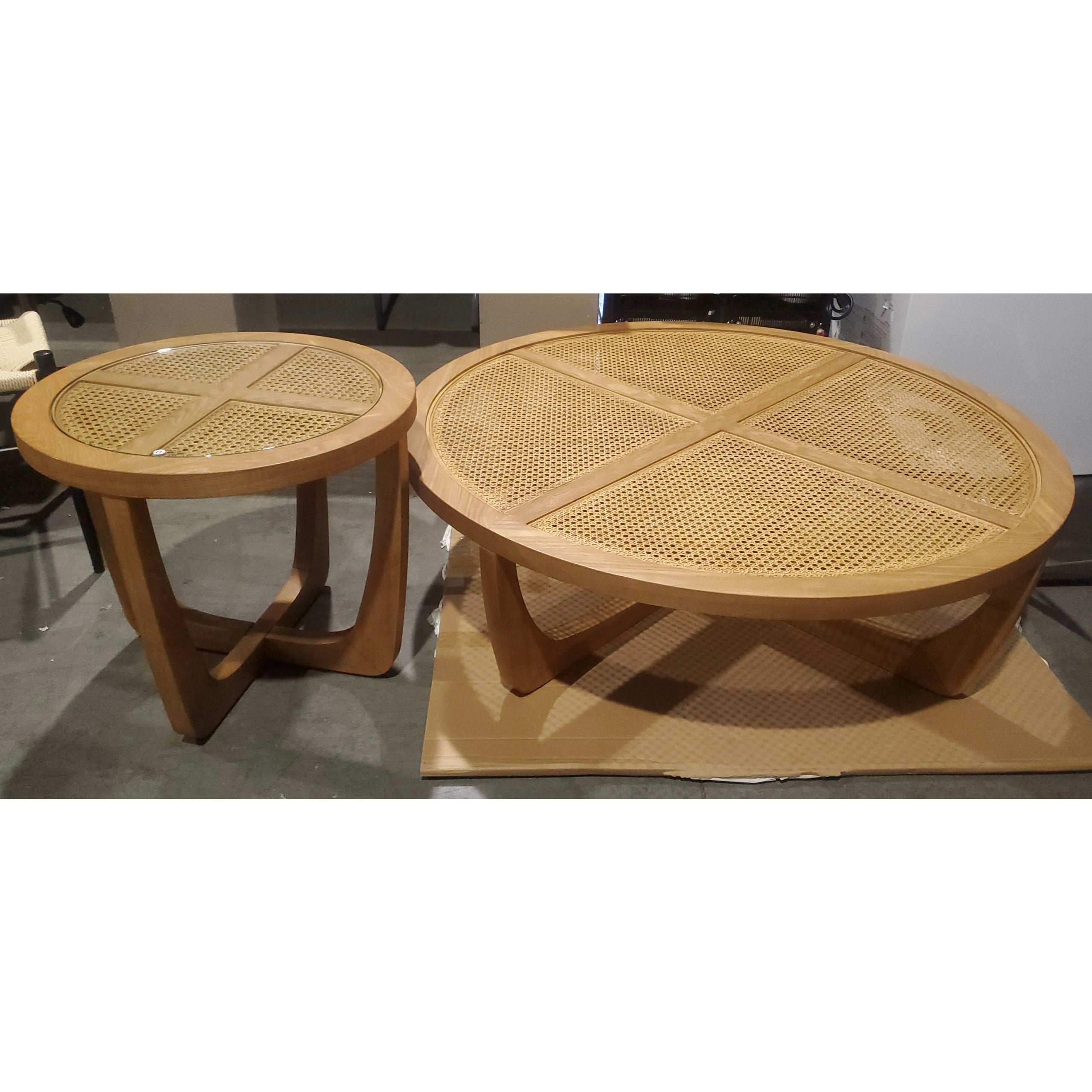 Beautiful Rattan & Glass Coffee Table and Side Table with Solid Wood ...