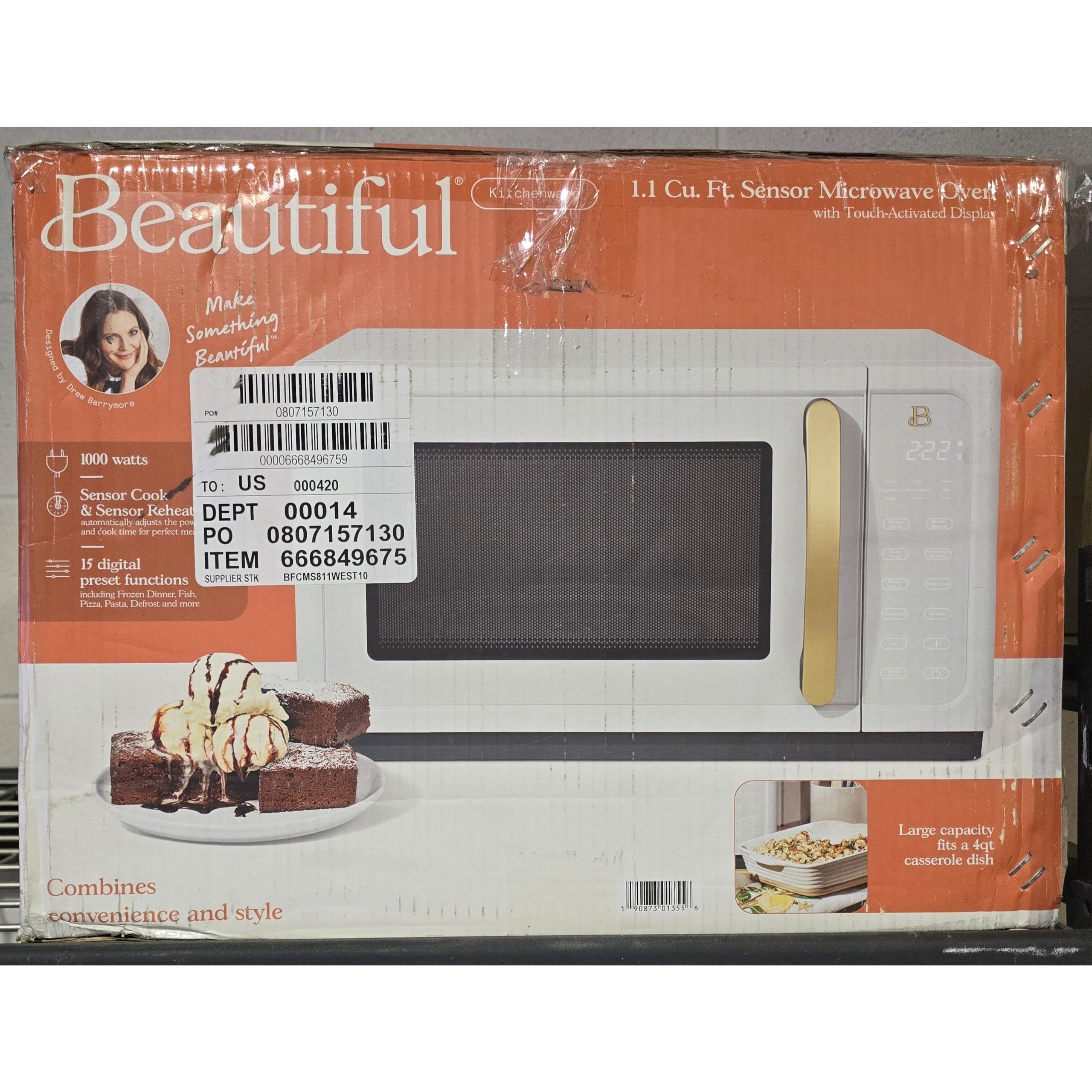 Beautiful 1.1 Cu ft 1000 Watt, Sensor Microwave Oven, White Icing by ...
